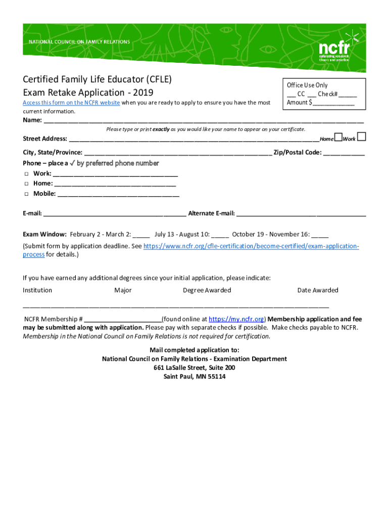 Fillable Online Certified Family Life Educator (CFLE) Exam Retake Application Fax Email Print ...