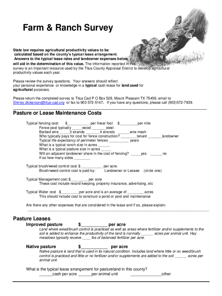 Fillable Online Farm & Ranch Survey Titus County Appraisal District Fax ...