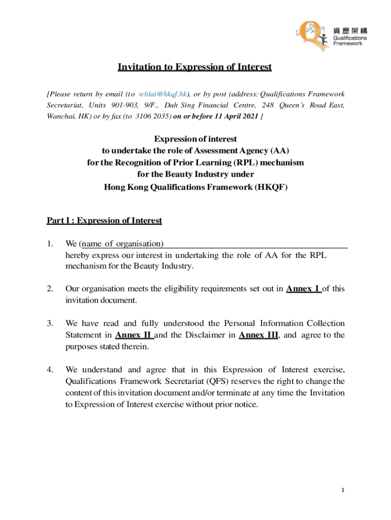 Fillable Online Invitation to Expression of Interest - Qualifications Framework Fax Email Print ...
