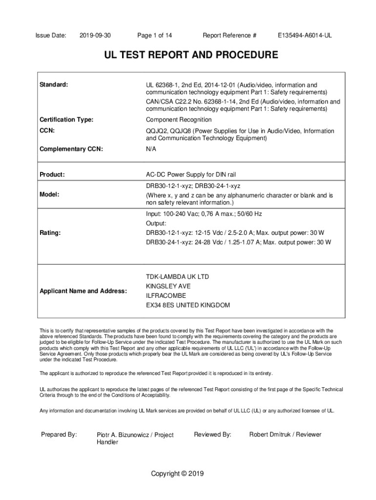 Fillable Online ul test report and procedure - TDK-Lambda EMEA Fax ...