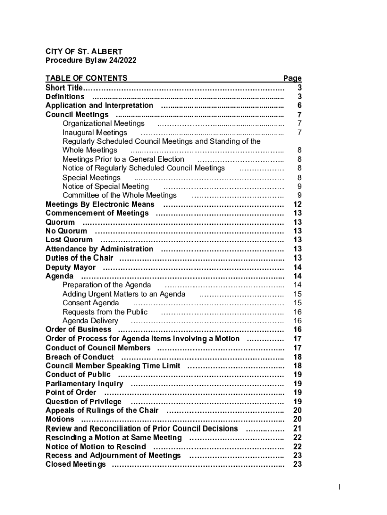 Fillable Online 1 CITY OF ST. ALBERT Procedure Bylaw 24/2022 TABLE OF ... Fax Email Print ...
