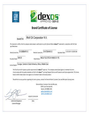 Fillable Online Certificate of License Wolf Oil Corp. NV - Yakarouler Fax Email Print - pdfFiller