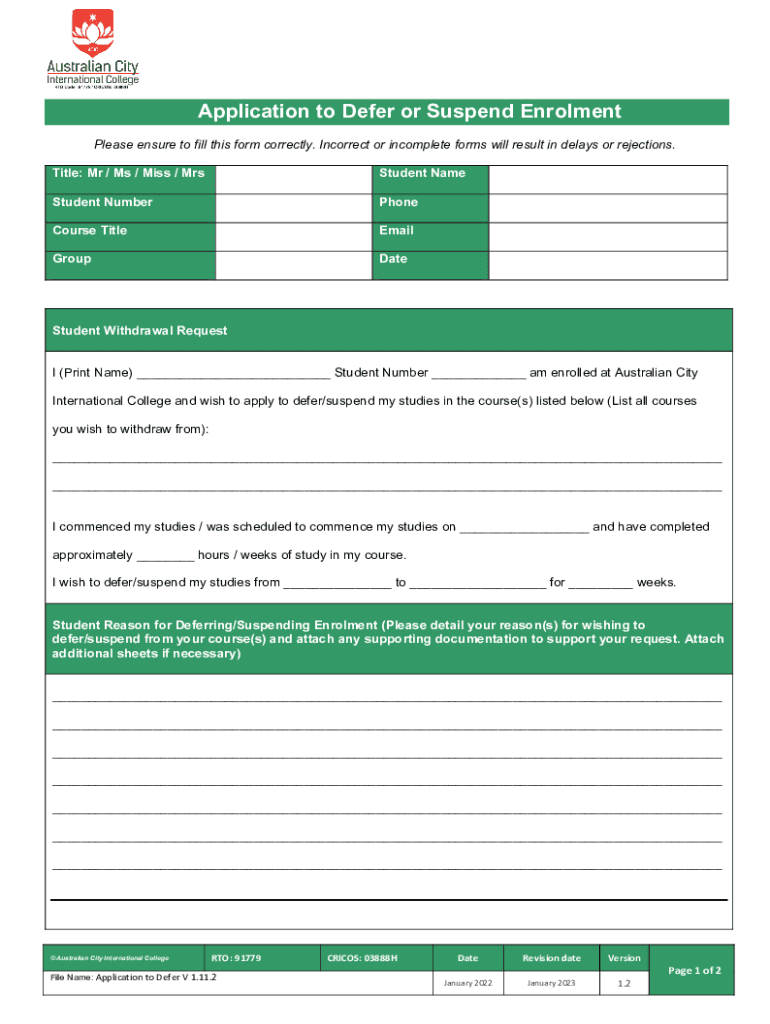 Fillable Online Application for Leave of Absence, Defer or Suspend Enrolment Fax Email Print ...