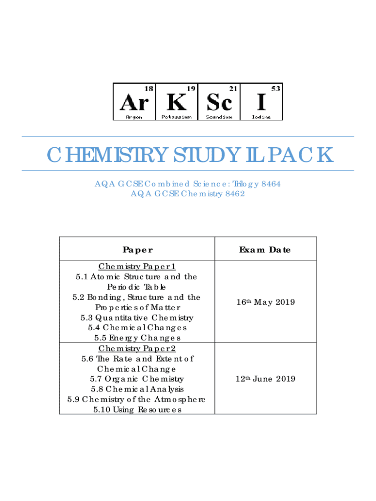 Fillable Online Chemistry Study IL Pack. AQA GCSE Chemistry Fax Email ...