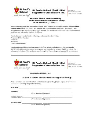 Fillable Online St Paul's School Touch Football Supporter Group Fax ...