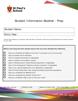 Fillable Online Student Information Booklet - PrepSt Paul's School Fax ...