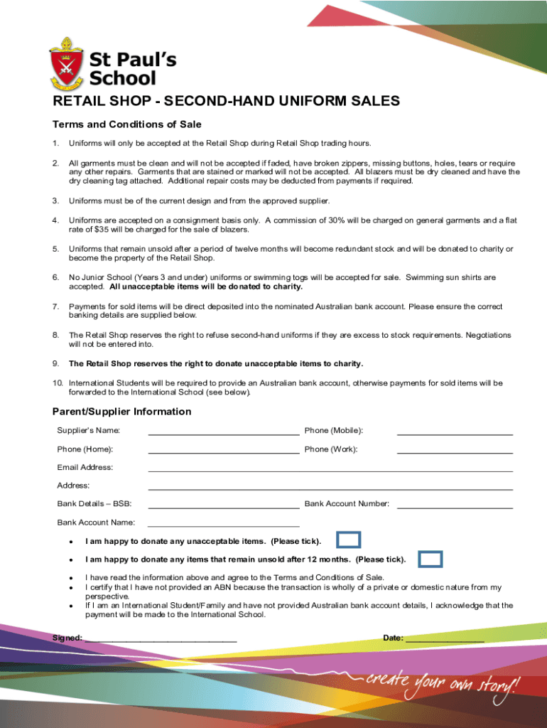 Fillable Online Second Hand Uniform Sales form.docx Fax Email Print ...