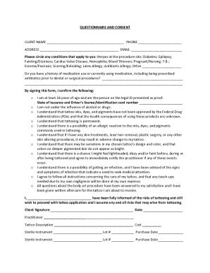 Fillable Online QUESTIONNAIRE AND CONSENT CLIENT NAME PHONE ... Fax ...