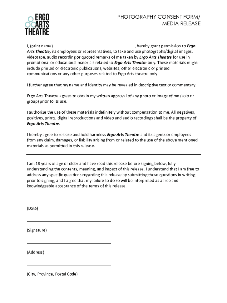 Fillable Online PHOTOGRAPHY CONSENT FORM/ MEDIA RELEASE Fax Email Print ...