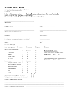 Fillable Online Newport Christian School - Letter of Recommendation Fax ...