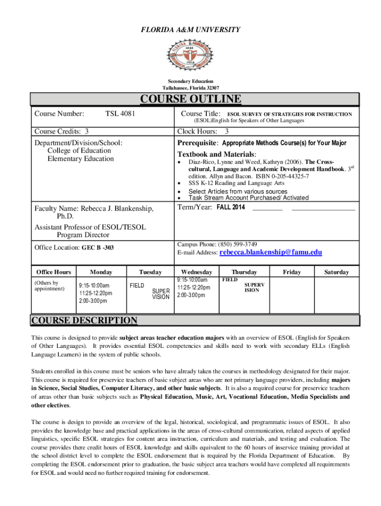 Fillable Online support famu COURSE OUTLINE - FAMU Fax Email Print - pdfFiller