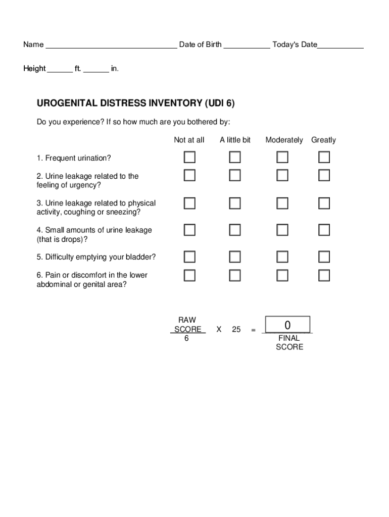 Fillable Online Urinary Distress Inventory, Short Form (UDI-6) - OHSU ...