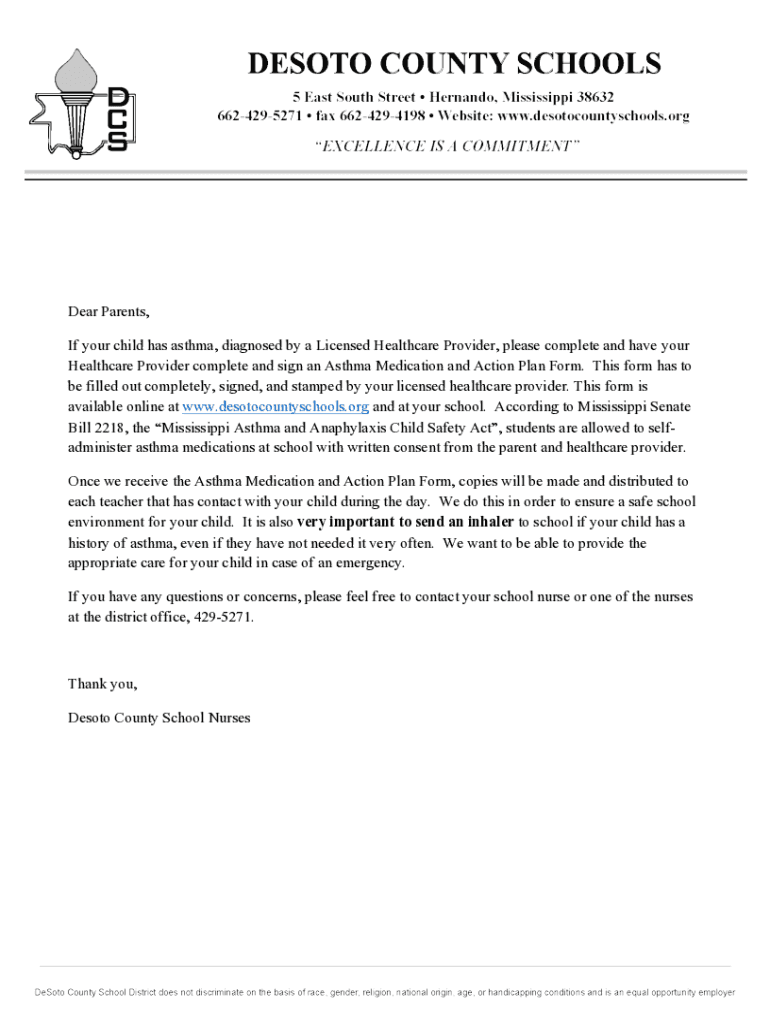 Fillable Online Asthma Parent Letter.docx Fax Email Print - pdfFiller