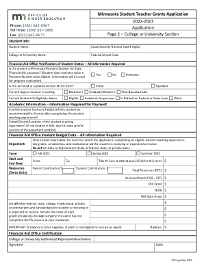 Fillable Online Minnesota Student Teacher Grants Application 2022-2023 ...