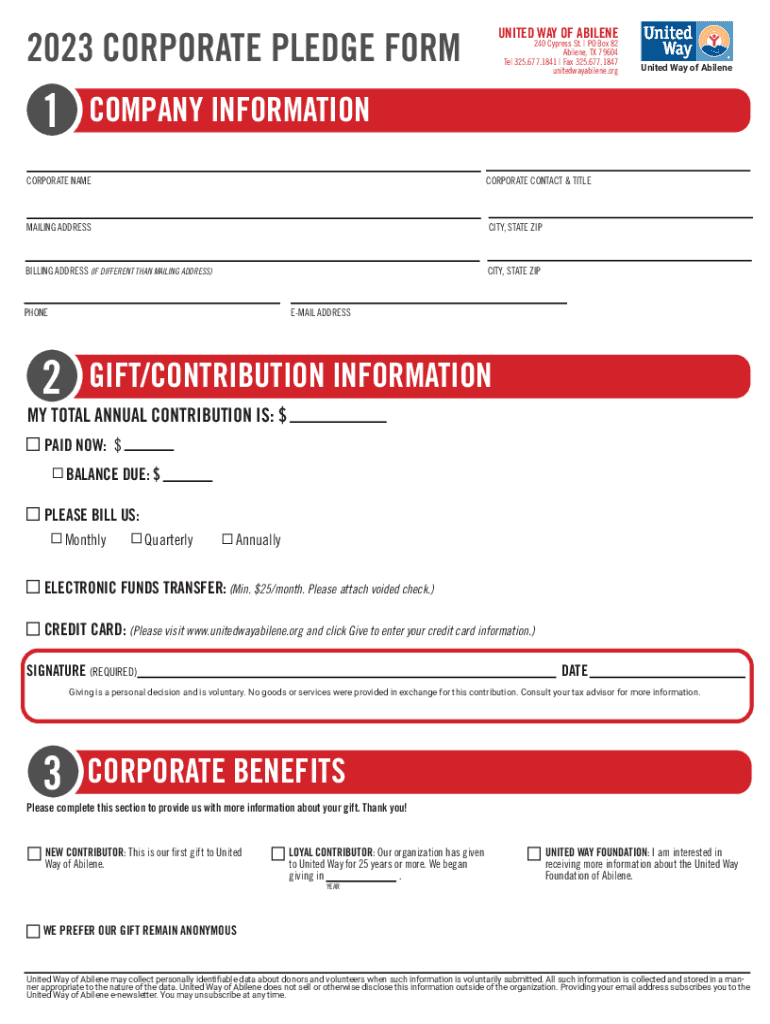 Fillable Online 2023 CORPORATE PLEDGE FORM Fax Email Print - pdfFiller