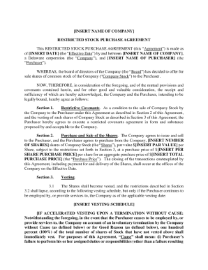 Fillable Online Restricted Stock Purchase Agreement: Definition ...
