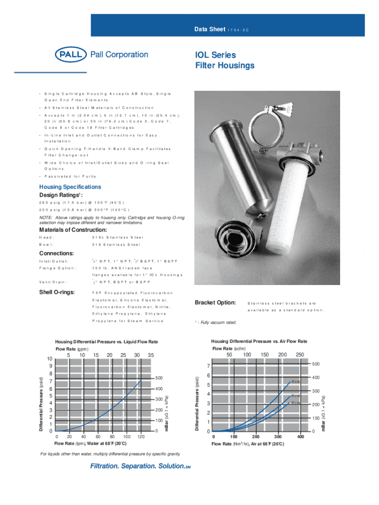 Fillable Online IOL Series Stainless Steel Filter Housing - Pall Shop ...