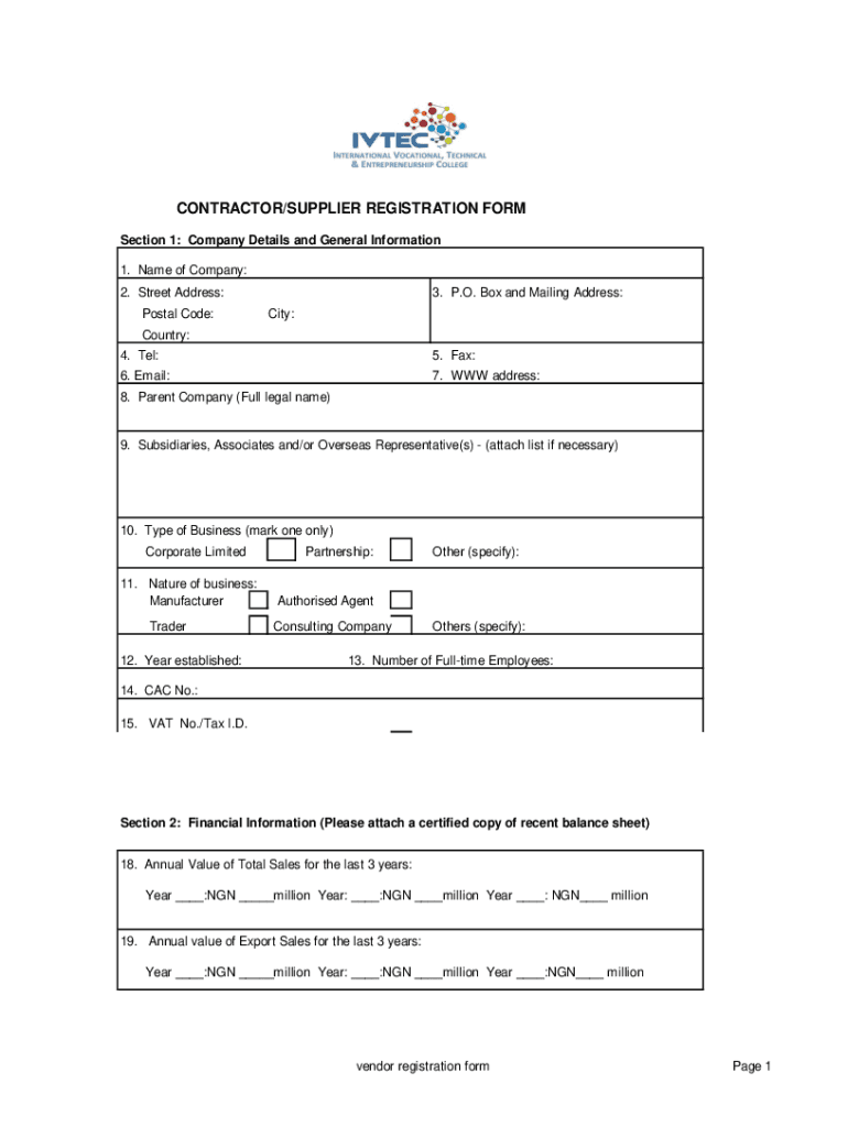 Fillable Online Supplier Registration Form - World Vision International ...