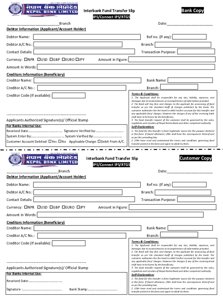 Fillable Online Interbank Fund Transfer Slip - Nepal Bank Limited Fax ...