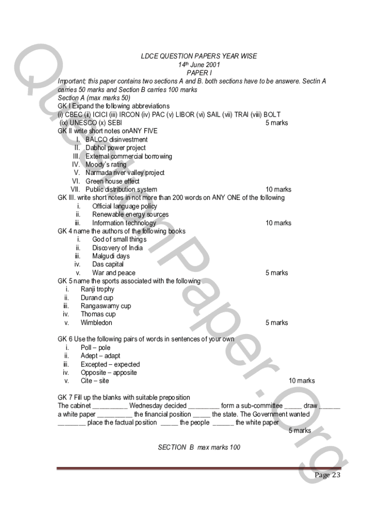 Fillable Online There are three sections in a question paper, each ...
