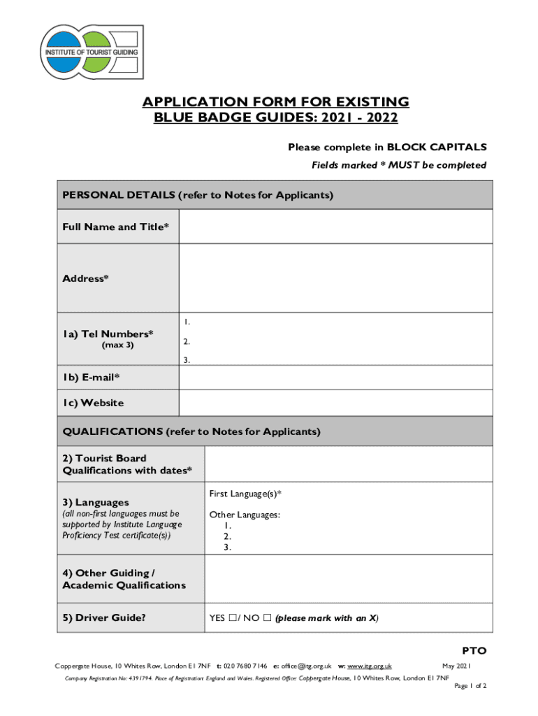Fillable Online Blue Badge Application Form Template - WPForms Fax ...