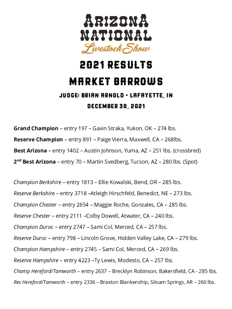 Fillable Online 2021 results Market barrows - Arizona National ...
