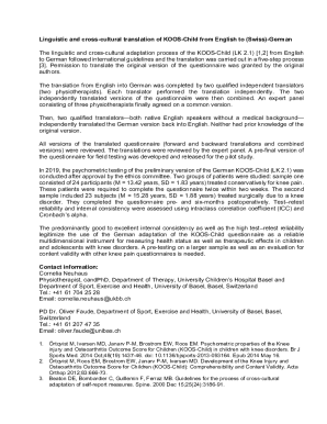 Ausfüllbar Online The German version of the KOOS-Child questionnaire ...