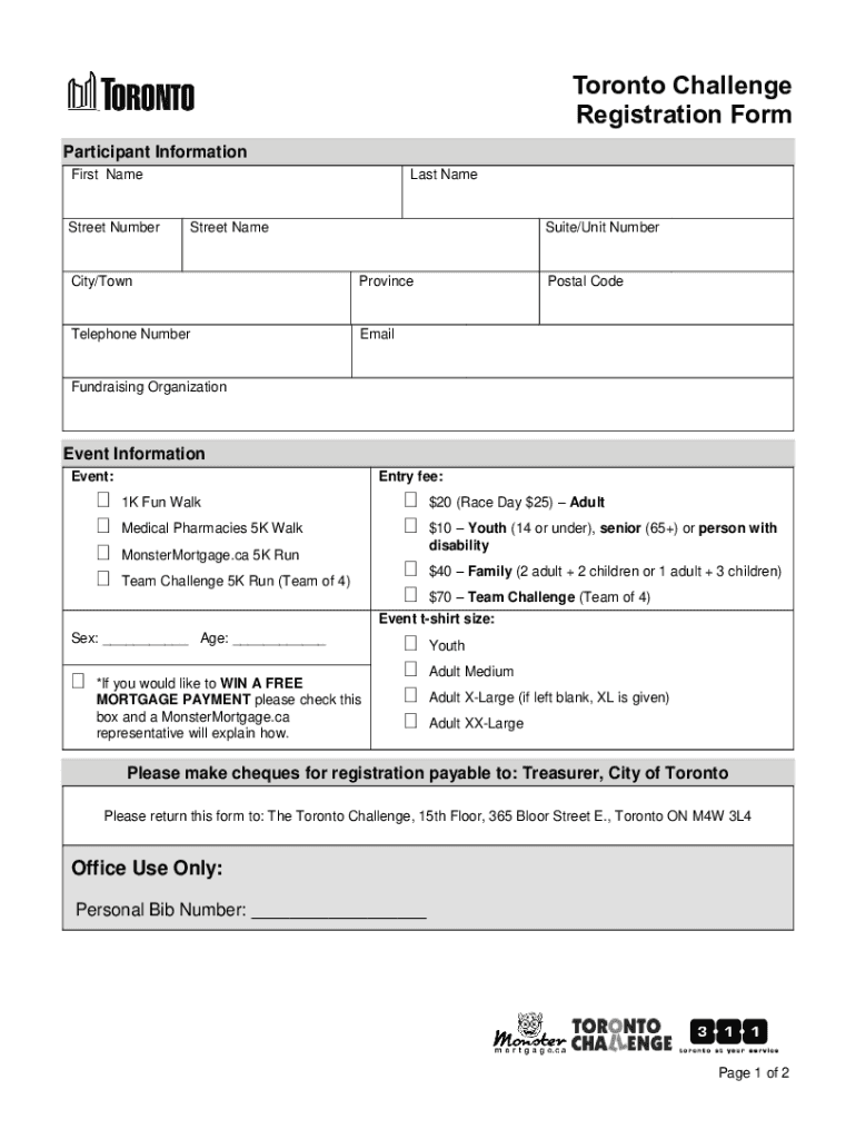 Fillable Online Toronto Challenge Registration Form Fax Email Print - pdfFiller