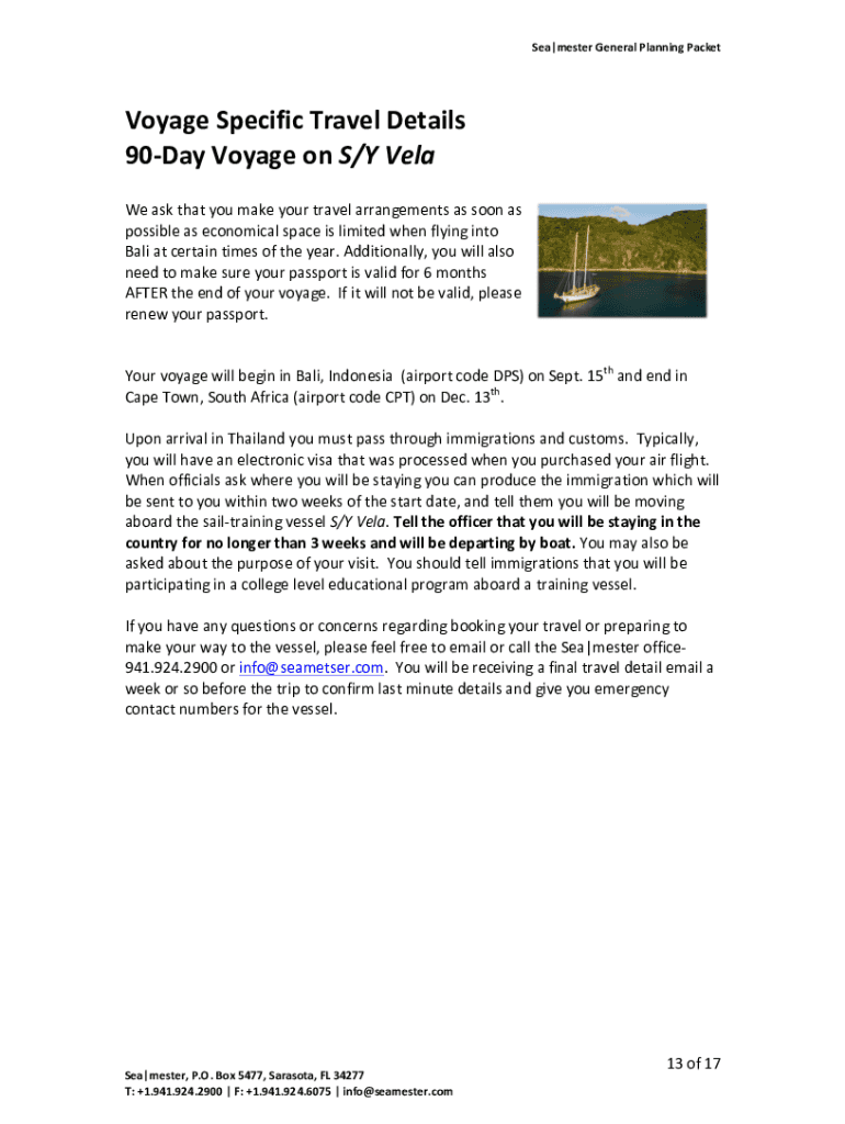 Fillable Online Voyage Specific Travel Details 90-Day Voyage on S/Y ...