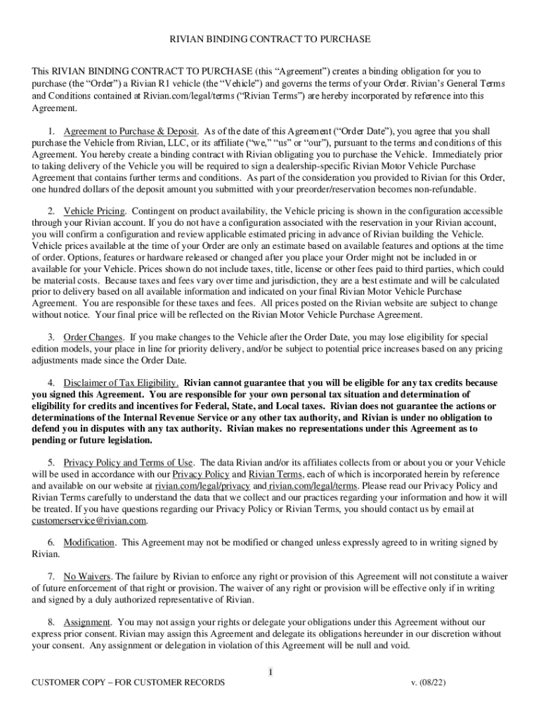 Fillable Online Official email from Rivian offering Binding Purchase ...