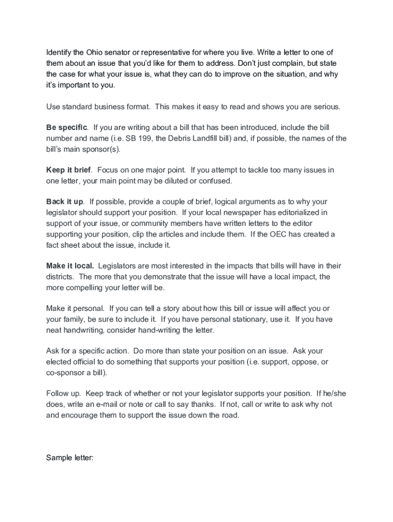 Fillable Online Sample letter you can use to write your legislator ...