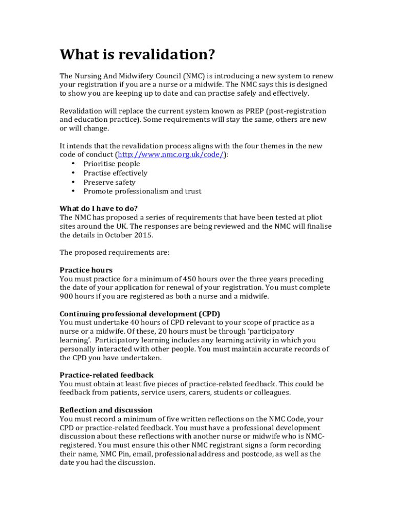 Fillable Online What is revalidation?Apollo Nursing Resource Fax Email Print - pdfFiller