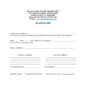 Fillable Online New Service RequestBogue Banks Water Corporation Fax Email Print - pdfFiller