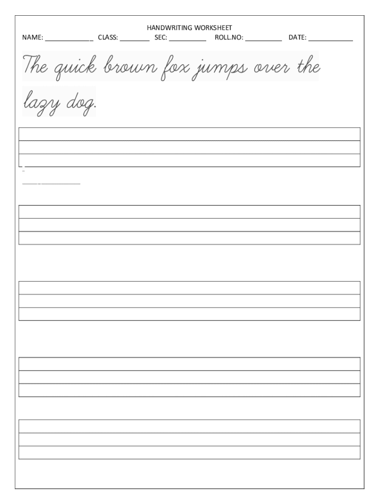 Fillable Online Quick Brown Fox Cursive Writing Practice Worksheet ...