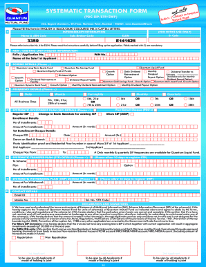 Fillable Online APPLICATION FORM FOR SYSTEMATIC TRANSACTIONS Fax Email ...