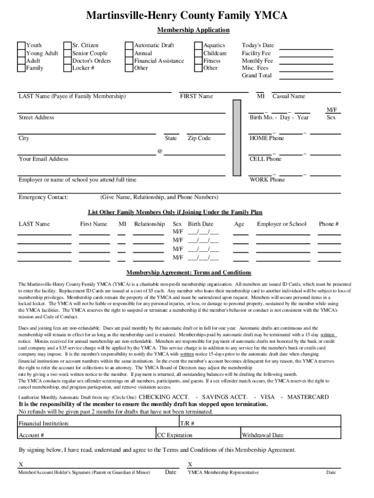 Fillable Online YMCA Membership Information - YMCA of Greater Vancouver Fax Email Print - pdfFiller