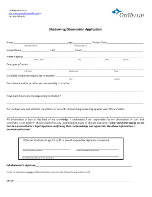 Fillable Online Shadowing/Observation Application - Springfield ...