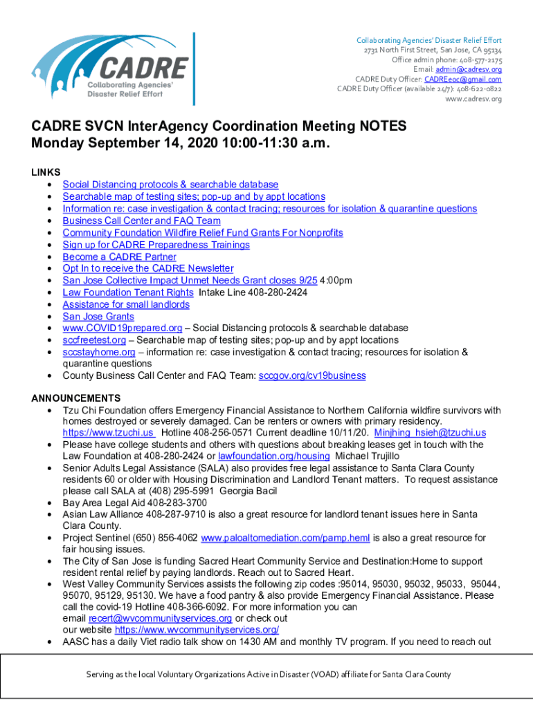 Fillable Online CADRE Disaster Preparedness Conference (City of San Jos ...