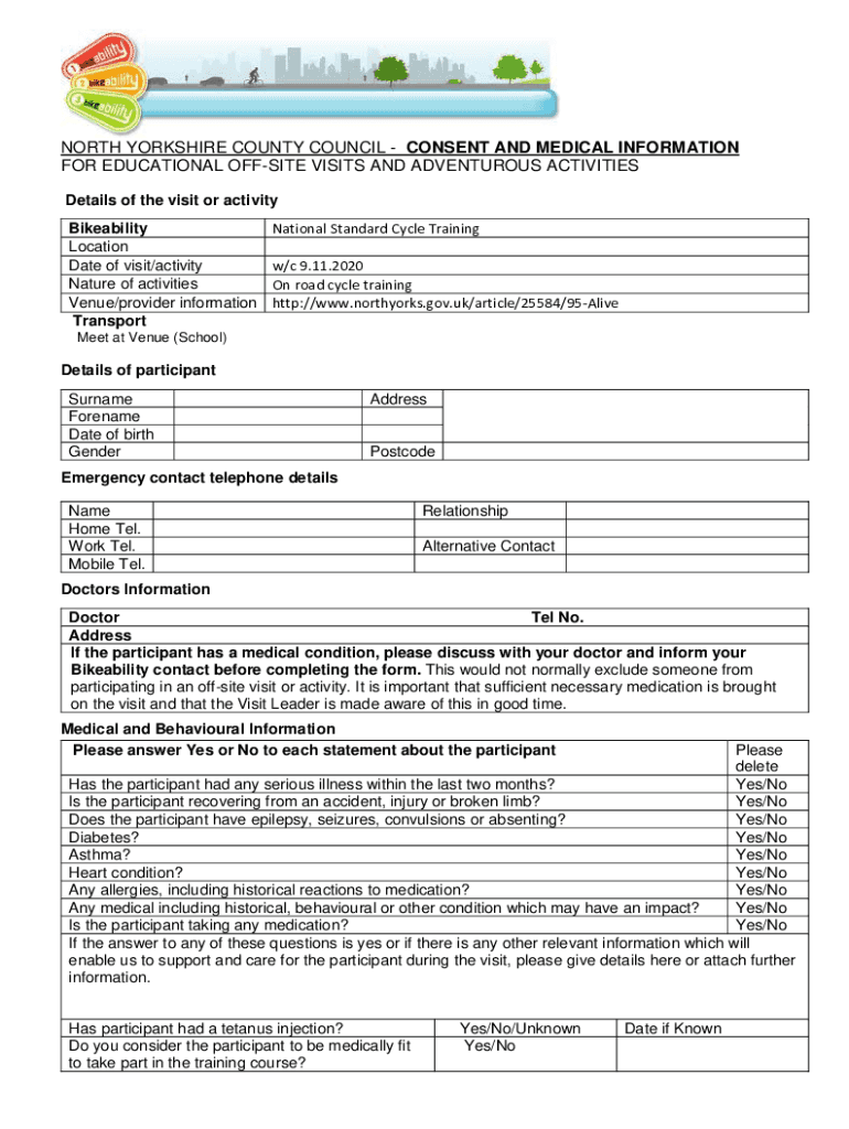 Fillable Online Parental consent for off-site visits and activities Fax ...