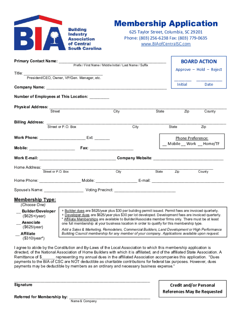 Fillable Online Click here to apply - BIA of Central South Carolina Fax ...