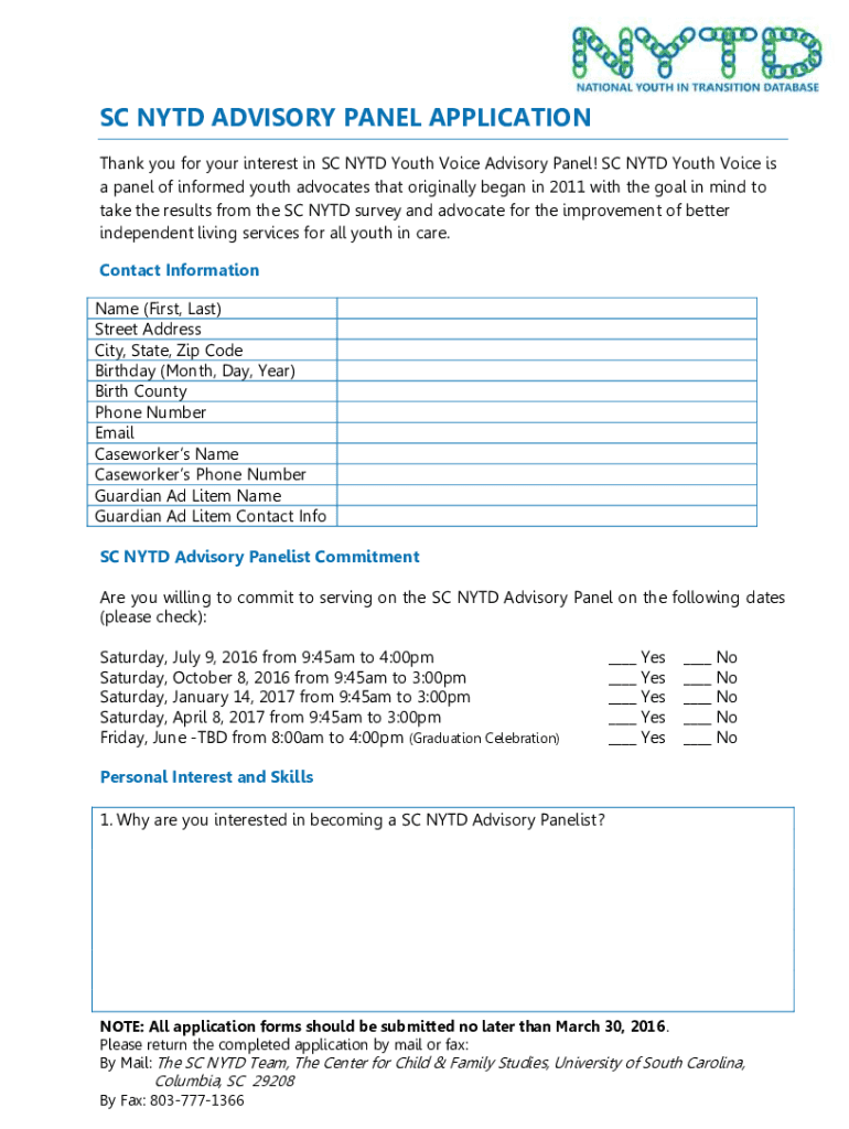Fillable Online SCDSS State Youth Advisory Boards Fax Email Print ...