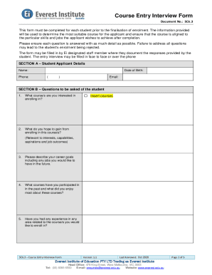 Fillable Online Course Entry Interview Form - Everest Institute Fax ...
