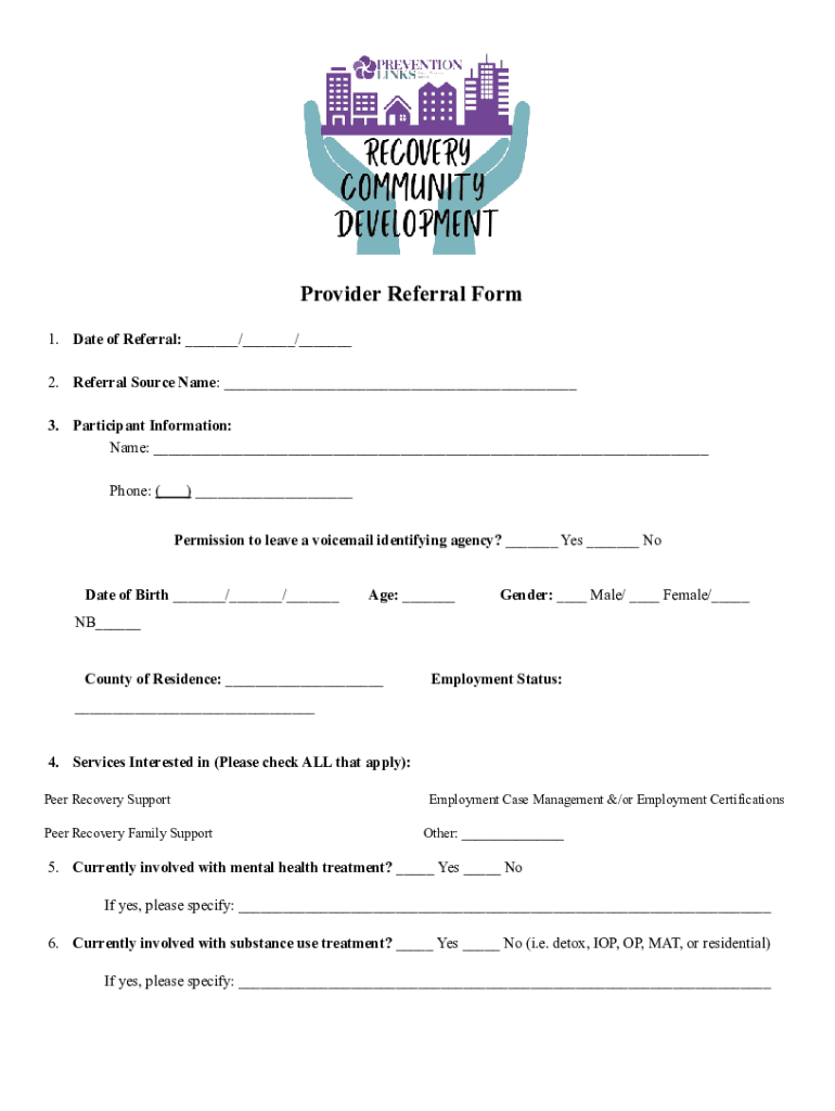 Fillable Online Program Referral Form - Project LIFT Services Fax Email ...