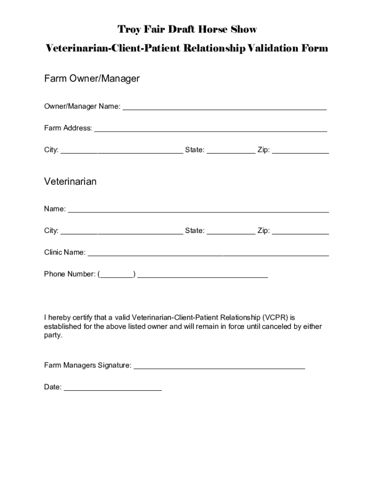 Fillable Online Draft Horse VCPR Form Fax Email Print - pdfFiller