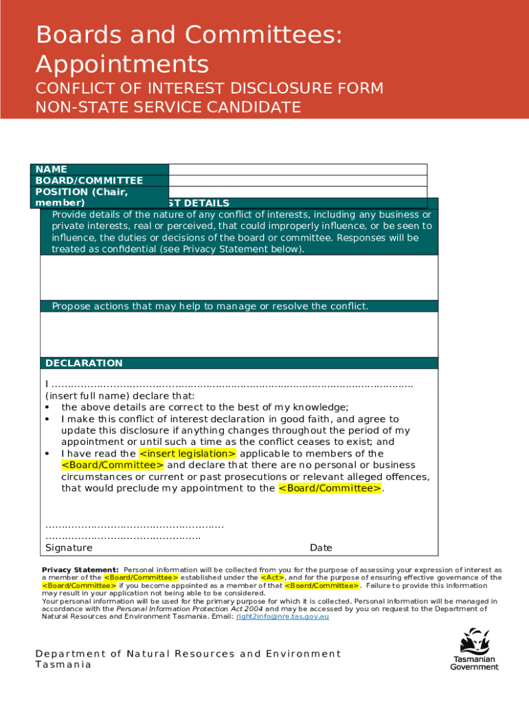 Conflict of Interest Disclosure - Boards and Committees Doc Template ...