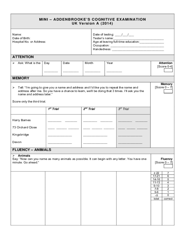 Fillable Online Addenbrooke's cognitive examination III in the ...