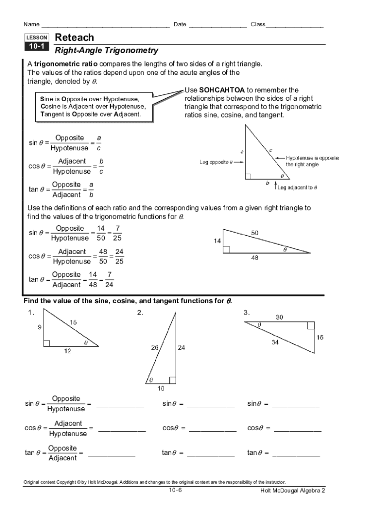 Fillable Online Review of Right Triangle Trigonometry - Miss S. Harvey Fax Email Print - pdfFiller