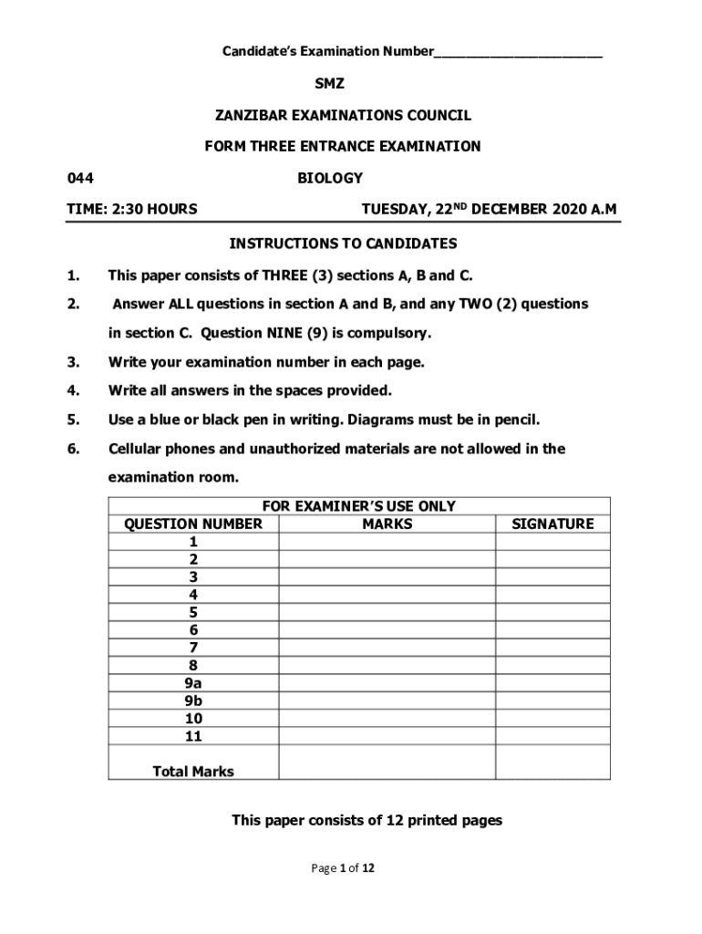 Fillable Online Form Two Biology Examination 2016 - Maktaba by TETEA ...