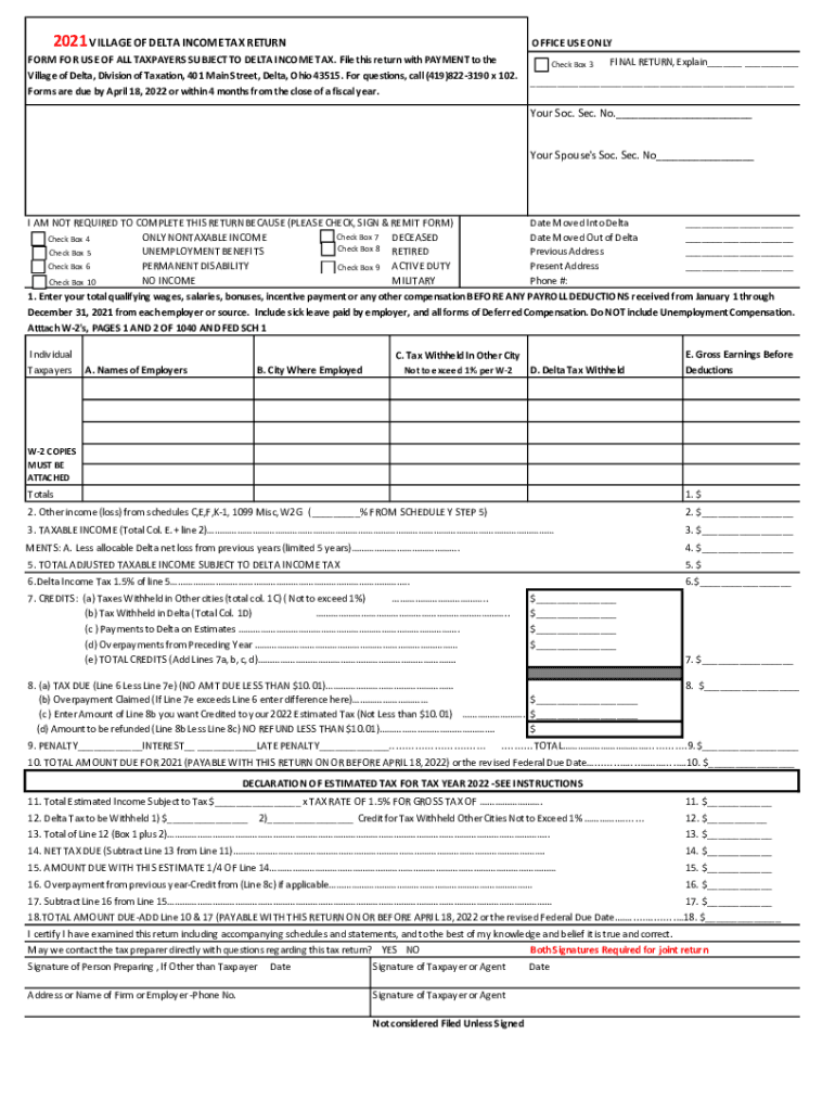 Fillable Online Copy of 2021 Tax Form Draft-- - Village Of Delta, Ohio ...
