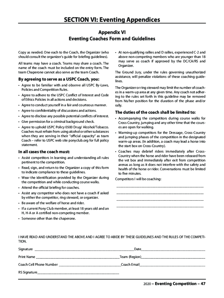 Fillable Online Appendix VI Eventing Coaches Form and Guidelines Fax ...